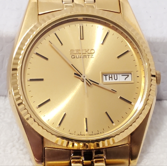 Seiko | Accessories | Vintage Seiko Mens Presidential Day Date Quartz Watch One Jewel Gold Tone ...